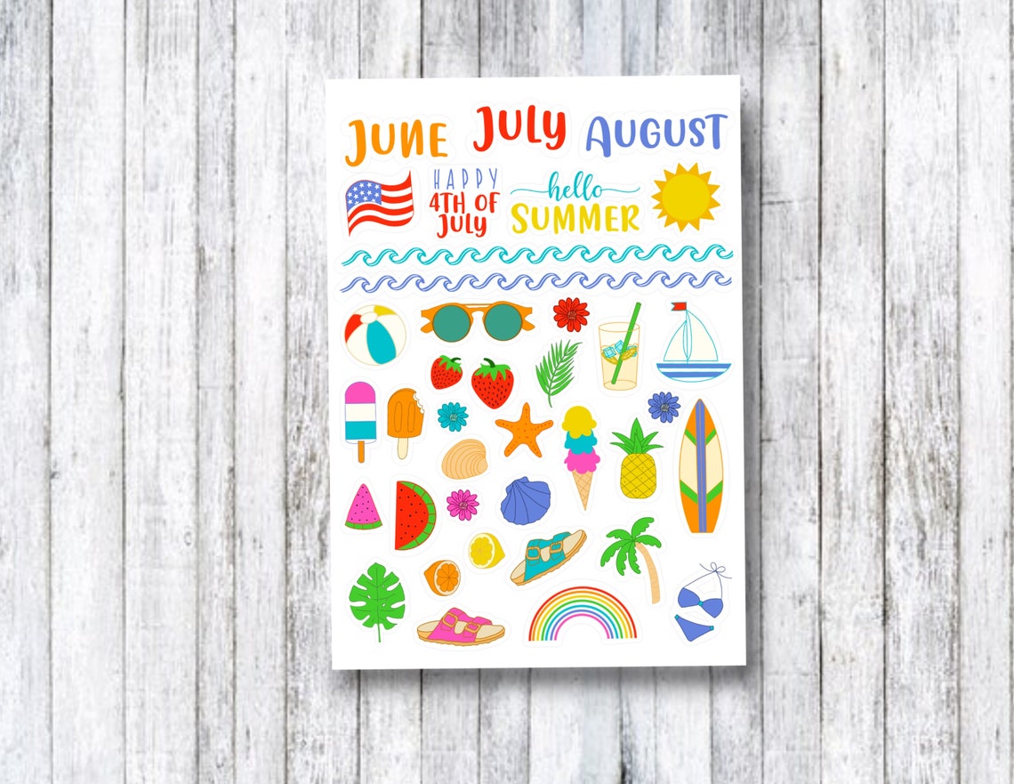 Summer planner Sticker sheet June July August stickers | Etsy