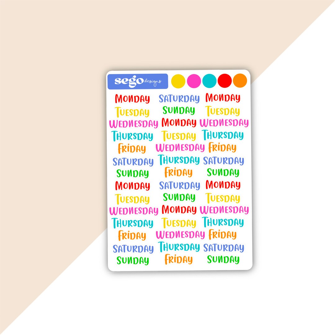 Neon Days of the Week Stickers, Day of the Week Stickers, Days Planner ...
