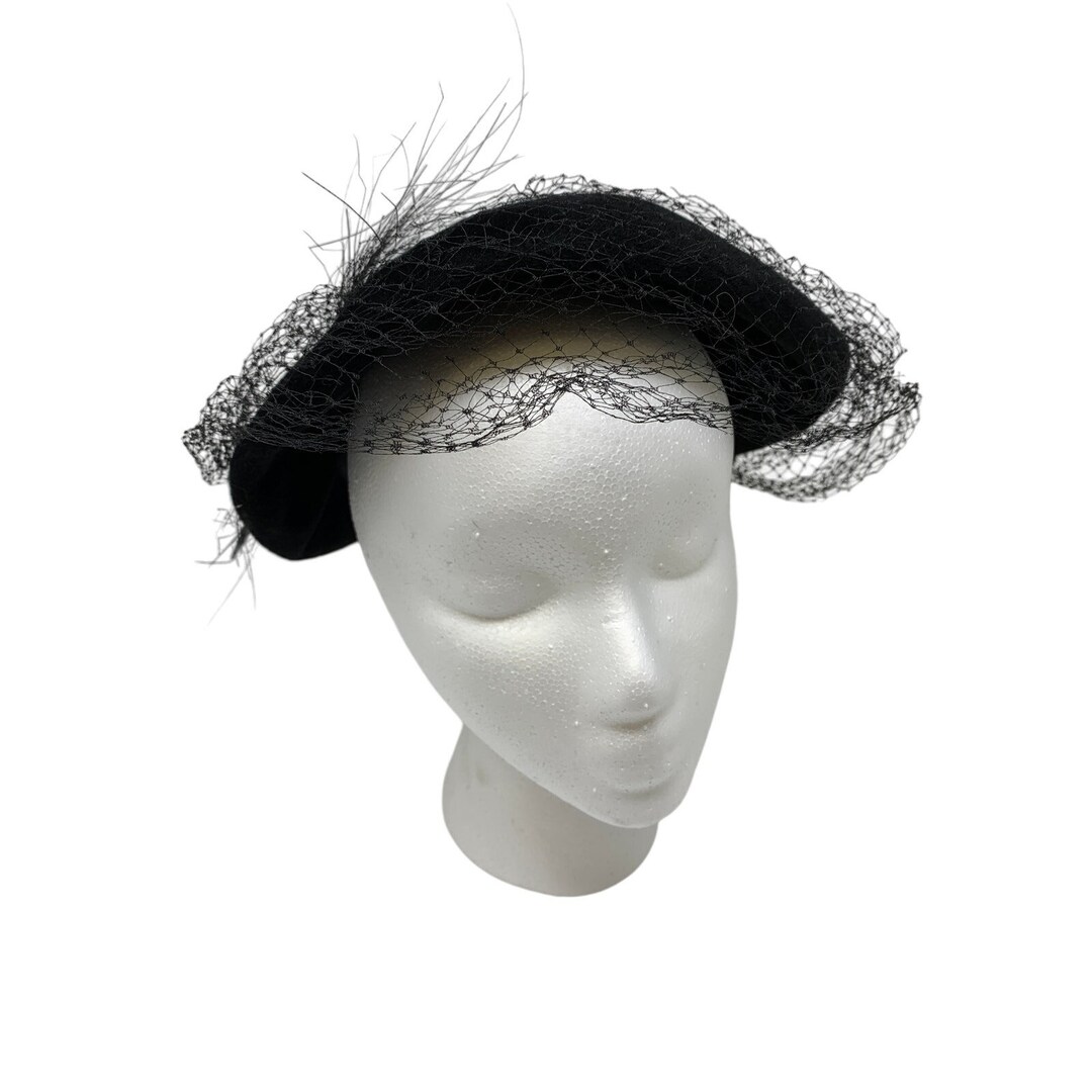 Vintage Black Wool Hat Mesh Feather Rhinestone Details *READ - Etsy