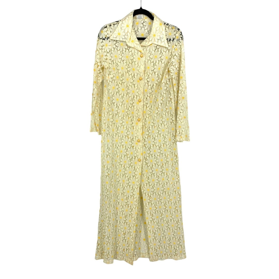 Vintage 70s Sherry Sheer Lace Duster Jacket Womens S/M Daisy Print ...