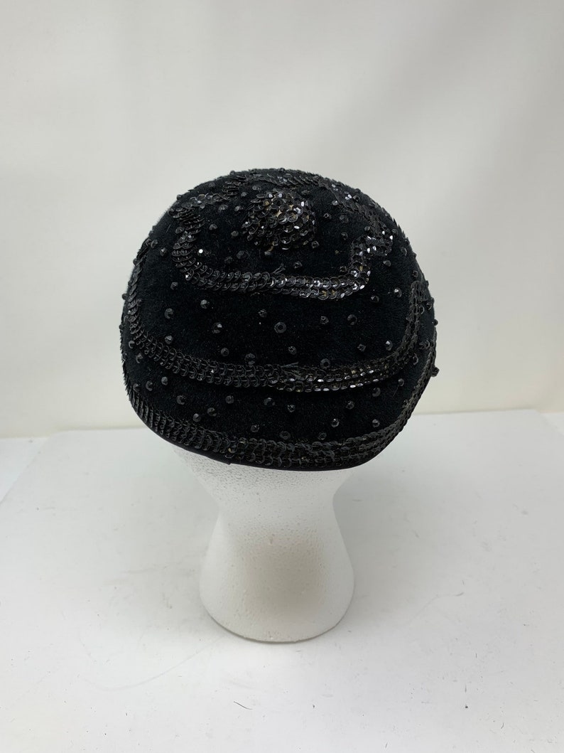 VTG Edith Hats Sara Baer Cloche Hat Black Velvet Rhinestone Sequin ...