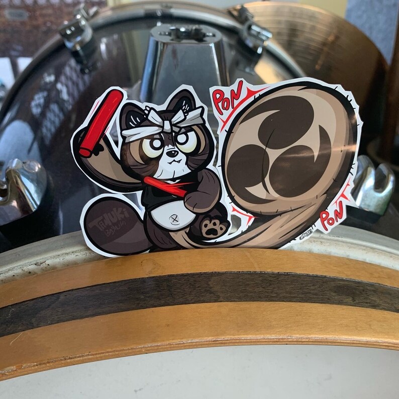 Tanuki-bayashi 狸囃子 - Taiko Tanuki Yokai Sticker - Etsy