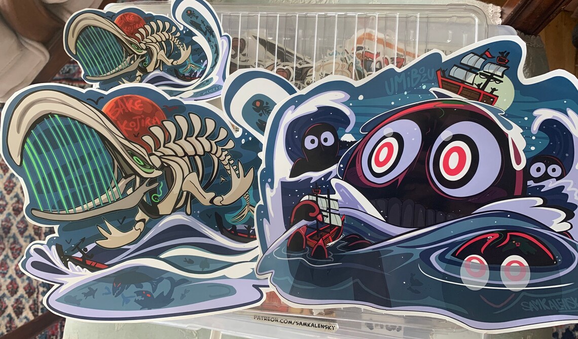 Bake Kujira - Ghost Bone Whale - Yokai Sticker - Etsy