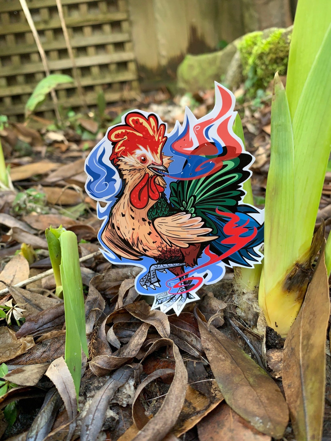 Basan Flaming Rooster Chicken yokai Sticker - Etsy