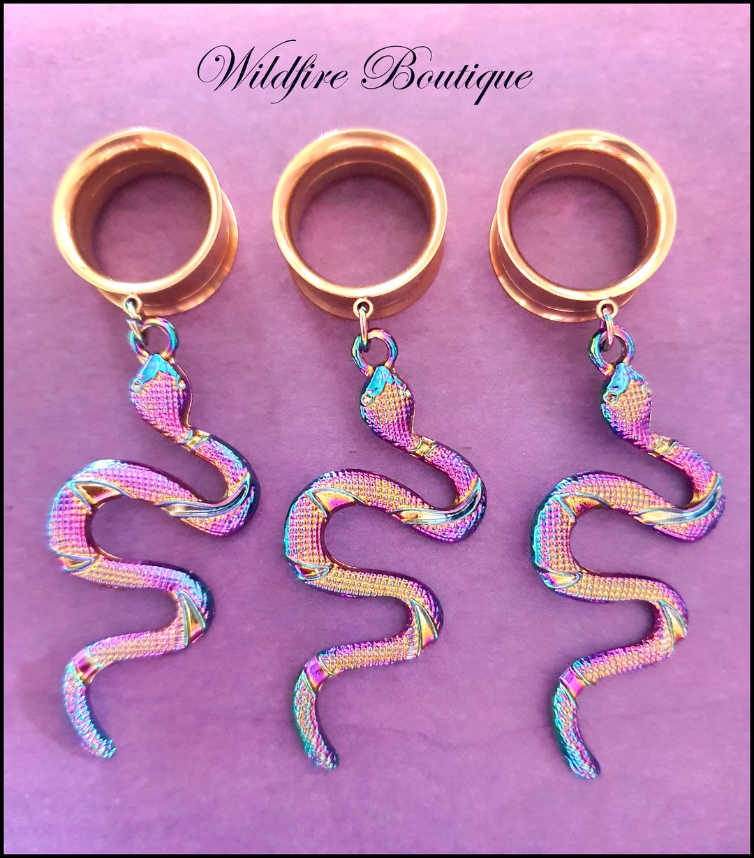 Pair Gold Glam Rainbow Curling Snake Design Dangle Stainless Steel Ear ...