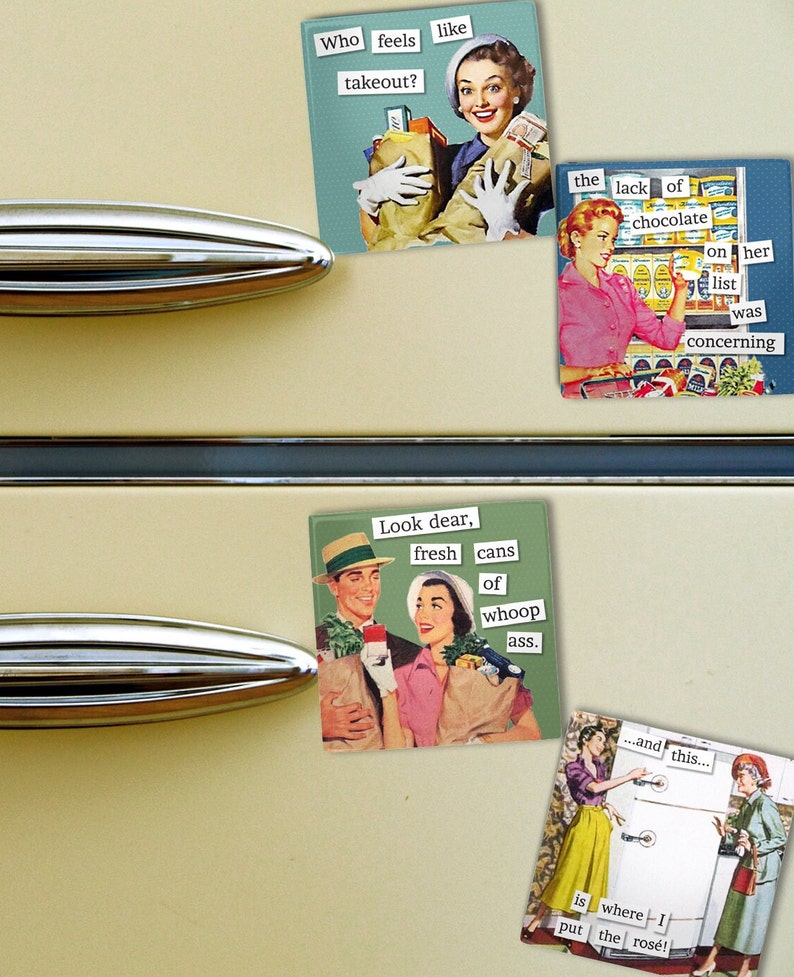 Funny Retro, 50s Housewife, Shopping Theme, 4 Pack Fridge Metal Magnets ...