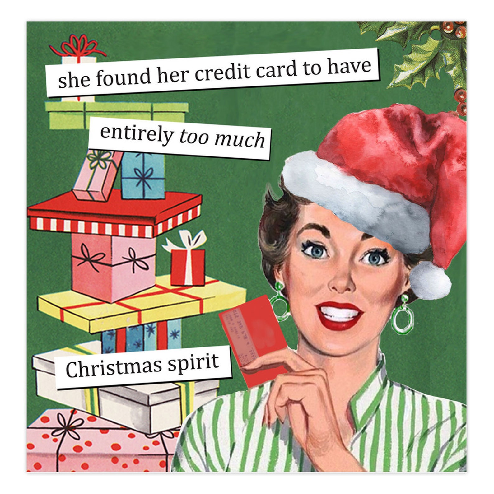Funny Christmas Cards - Too Much Christmas Spirit | 10 Pack | 5x5 Inch ...