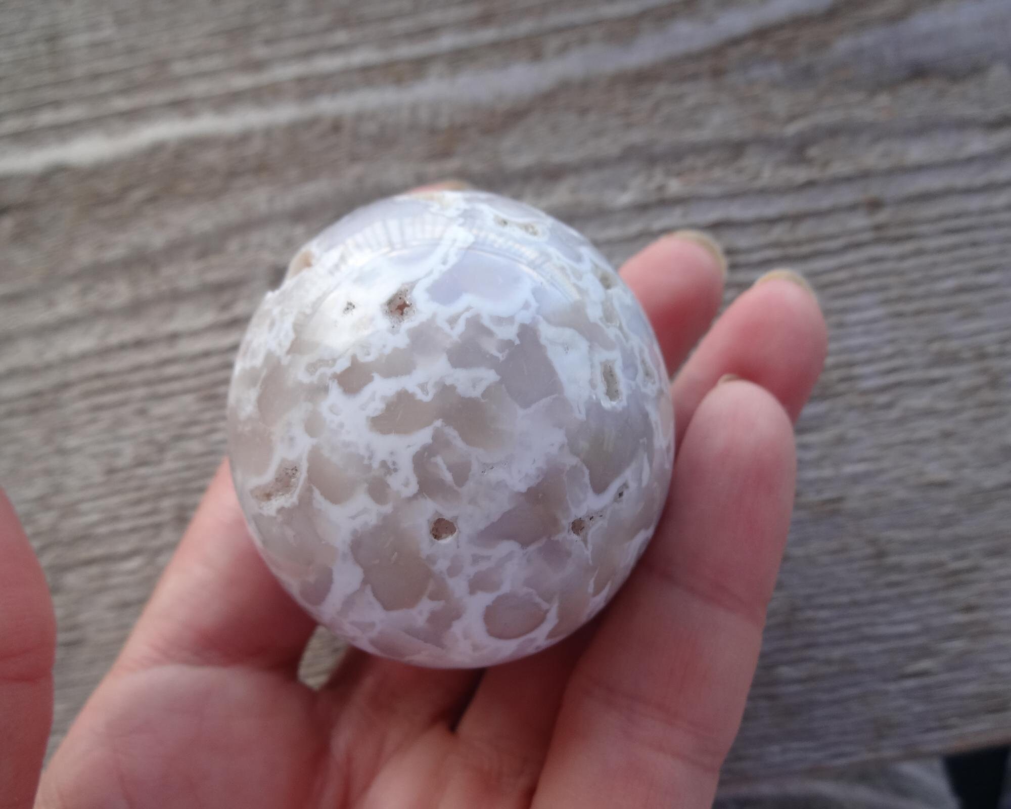 Indonesian White Lace Agate Sphere 50mm, Gemstone Geode Sphere, Home ...