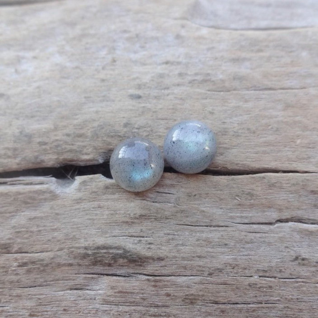 Pair Labradorite Small Round Earrings Cabochons 7x5mm, Natural ...