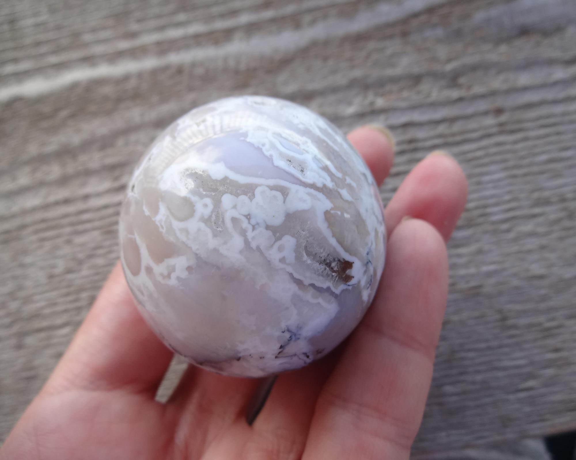Indonesian White Lace Agate Sphere 50mm, Gemstone Geode Sphere, Home ...