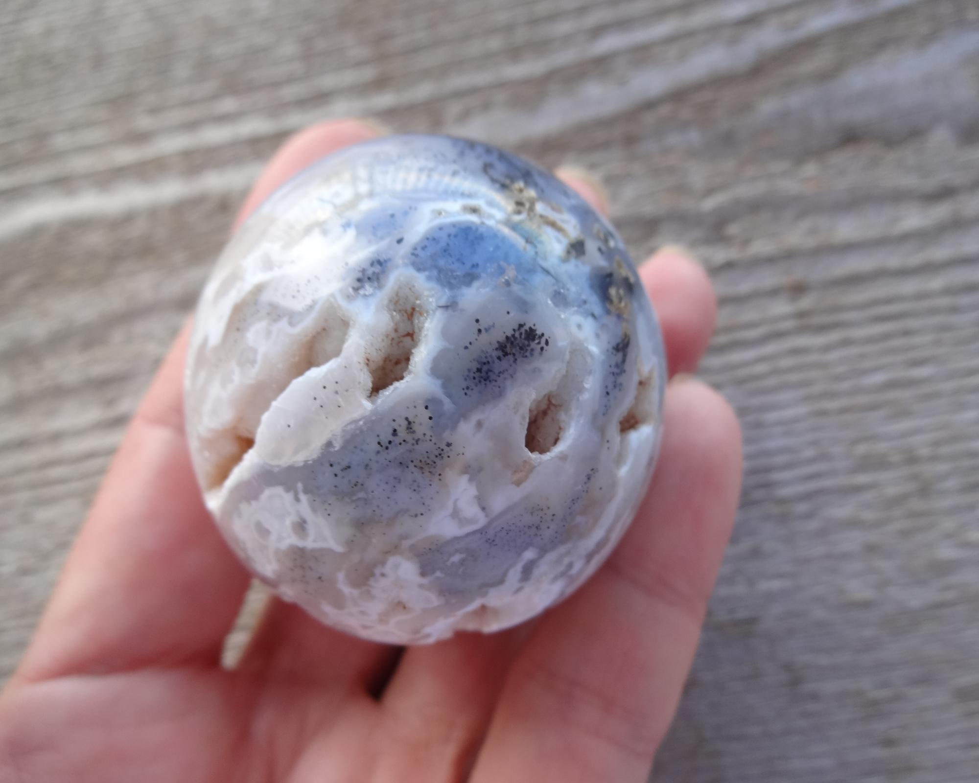 Indonesian White Lace Agate Sphere 50mm, Gemstone Geode Sphere, Home ...