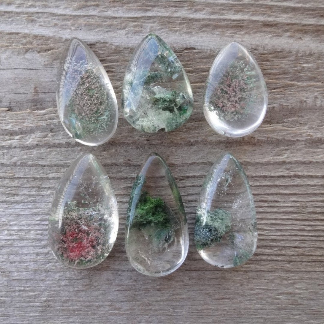 Green Phantom Quartz Cabochon, Natural Moss Quartz Pear Shape Cabochon ...