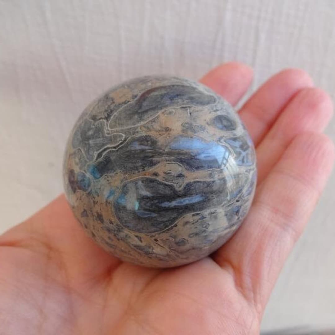 Fossilized Palm Root Sphere 47mm, Petrified Wood Gemstone Sphere, Home ...