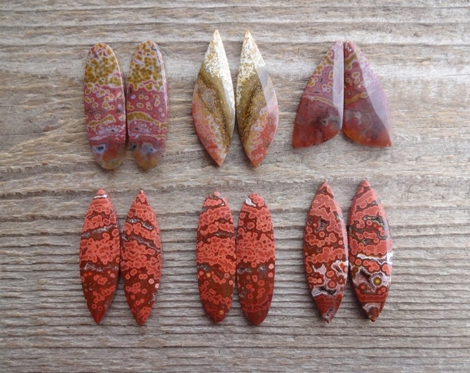 Pair Red Ocean River Jasper Cabochons, Ocean Jasper Cabochon, Natural ...