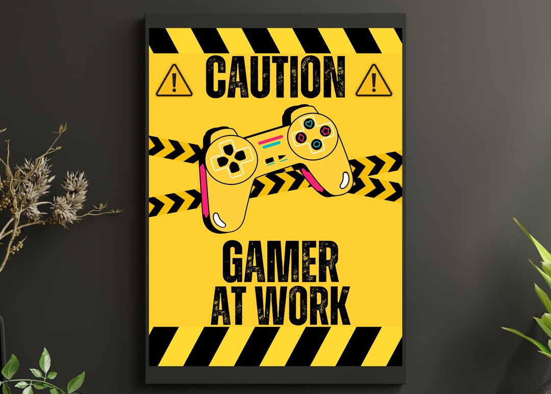 Video Gaming Poster Warning Caution Sign Gamer Play Room Cartoon Funny ...