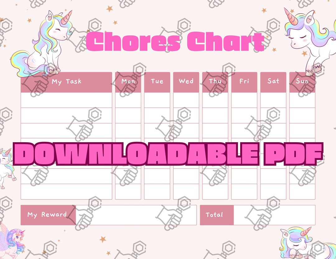 Digital Download Chores Chart Unicorn PDF Print Pages at Home School ...