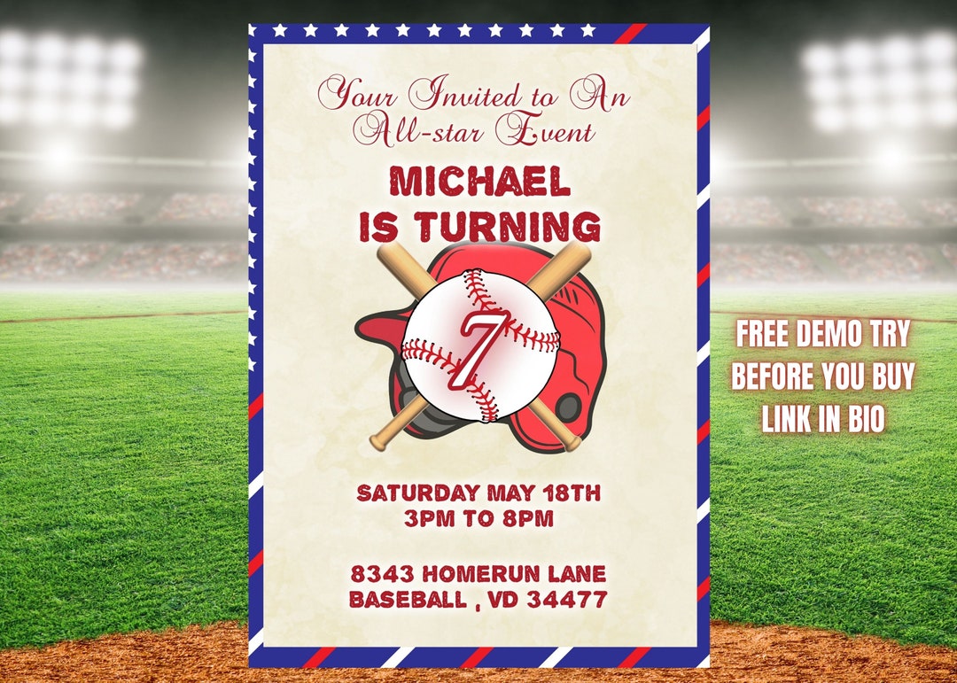 Baseball Sports Theme Birthday Party Invitation Customize - Etsy