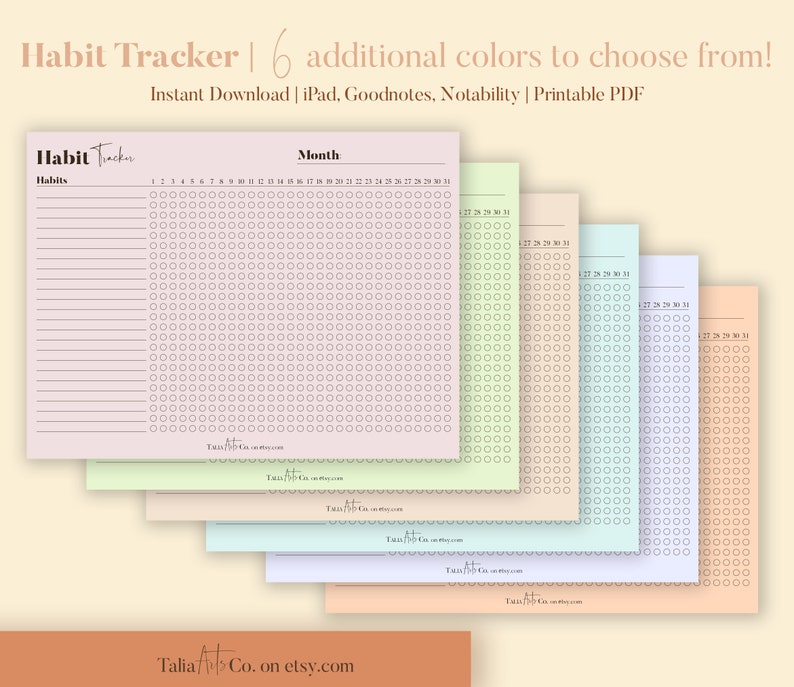 Monthly Habit Tracker Printable PDF, Goodnotes, Notability | Habit ...