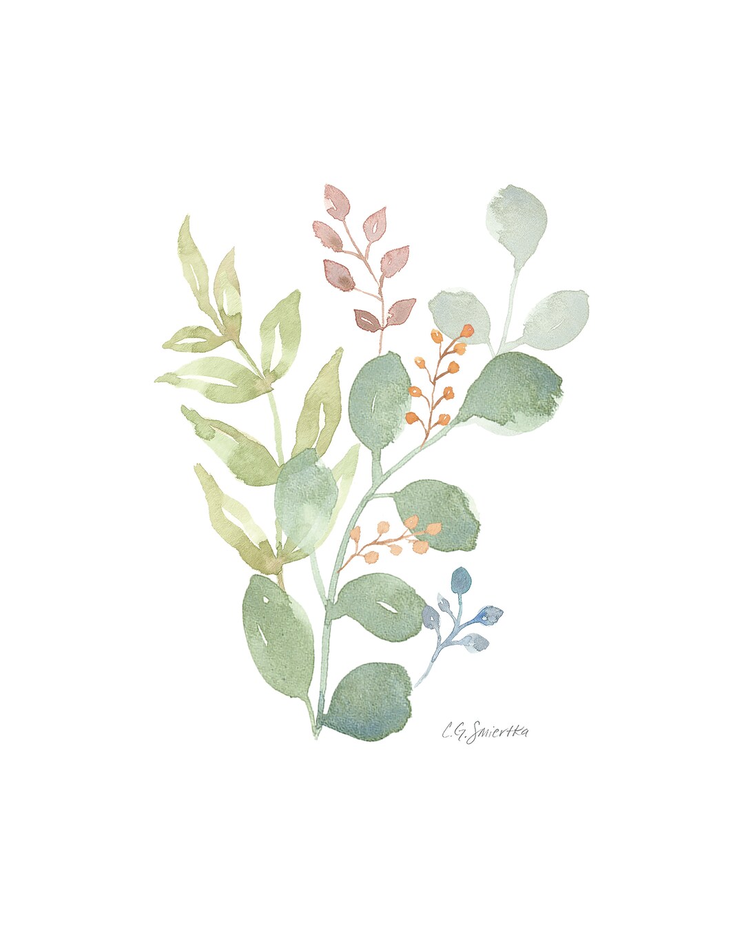 Eucalyptus Bundle Watercolor Art Printable, Digital Download - Etsy