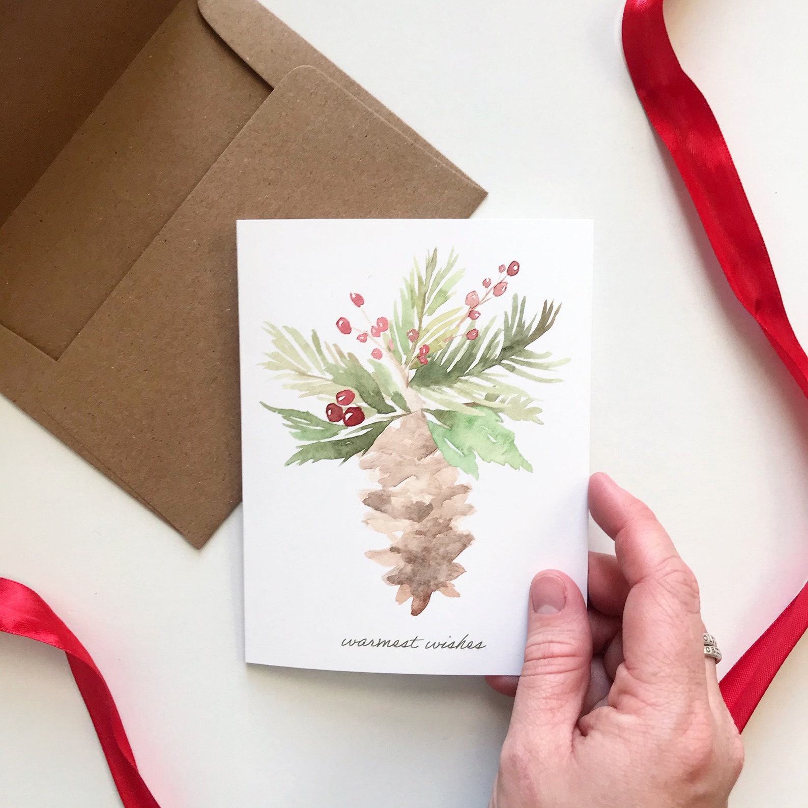 Rustic Winter Holiday Card Watercolor Christmas Greeting Card - Etsy