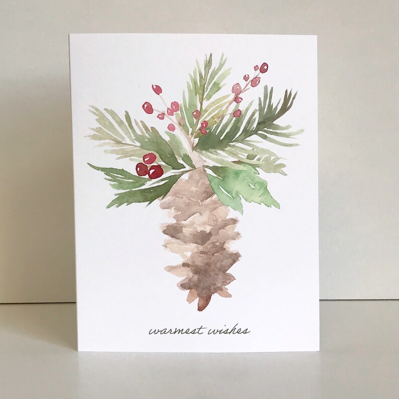 Rustic Winter Holiday Card, Watercolor Christmas Greeting Card - Etsy