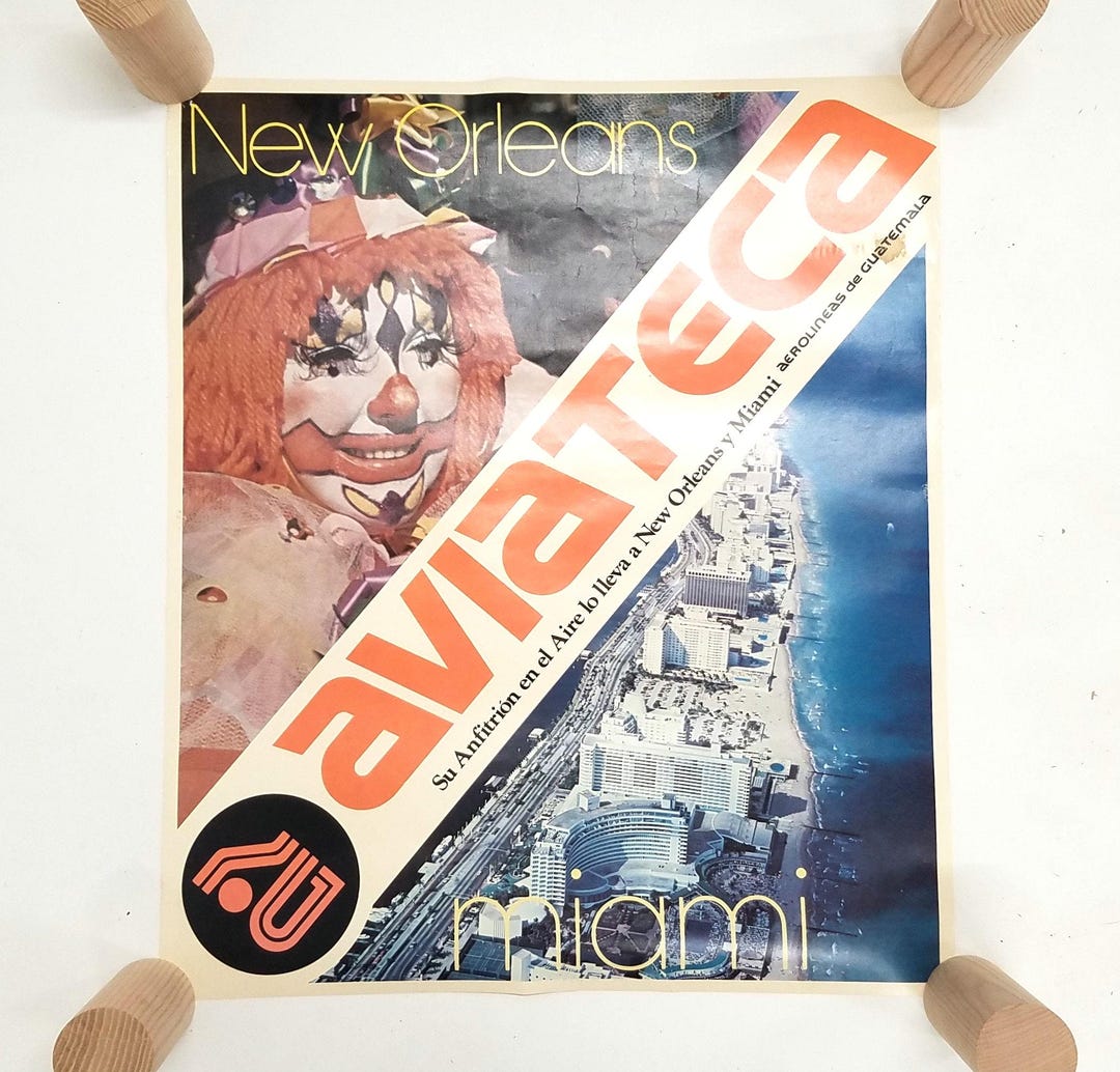 Vintage Aviateca Airlines New Orleans and Miami Travel Poster ...