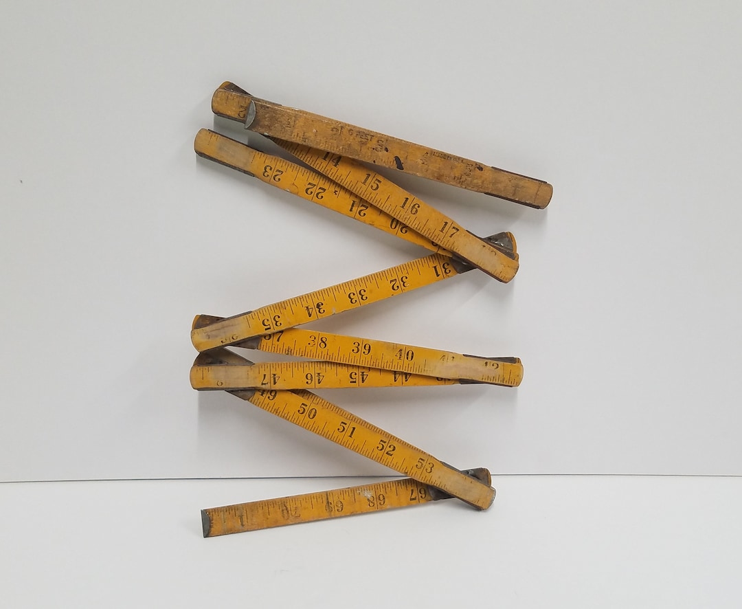 Vintage Industrial Carpenters Folding Ruler Measuring Stick Wooden and ...