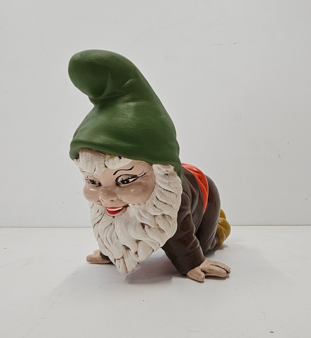 Vintage Bearded Crawling Gnome Mushroom Foraging Gnome Handpainted - Etsy