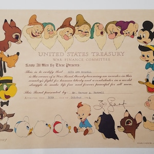 Vintage 1944 Walt Disney United States Treasury War Finance Committee ...