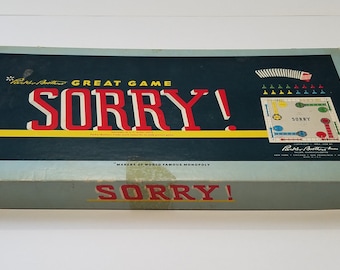 Vintage Sorry Game Board, 1950's Parker Brothers Sorry Cardboard Game ...