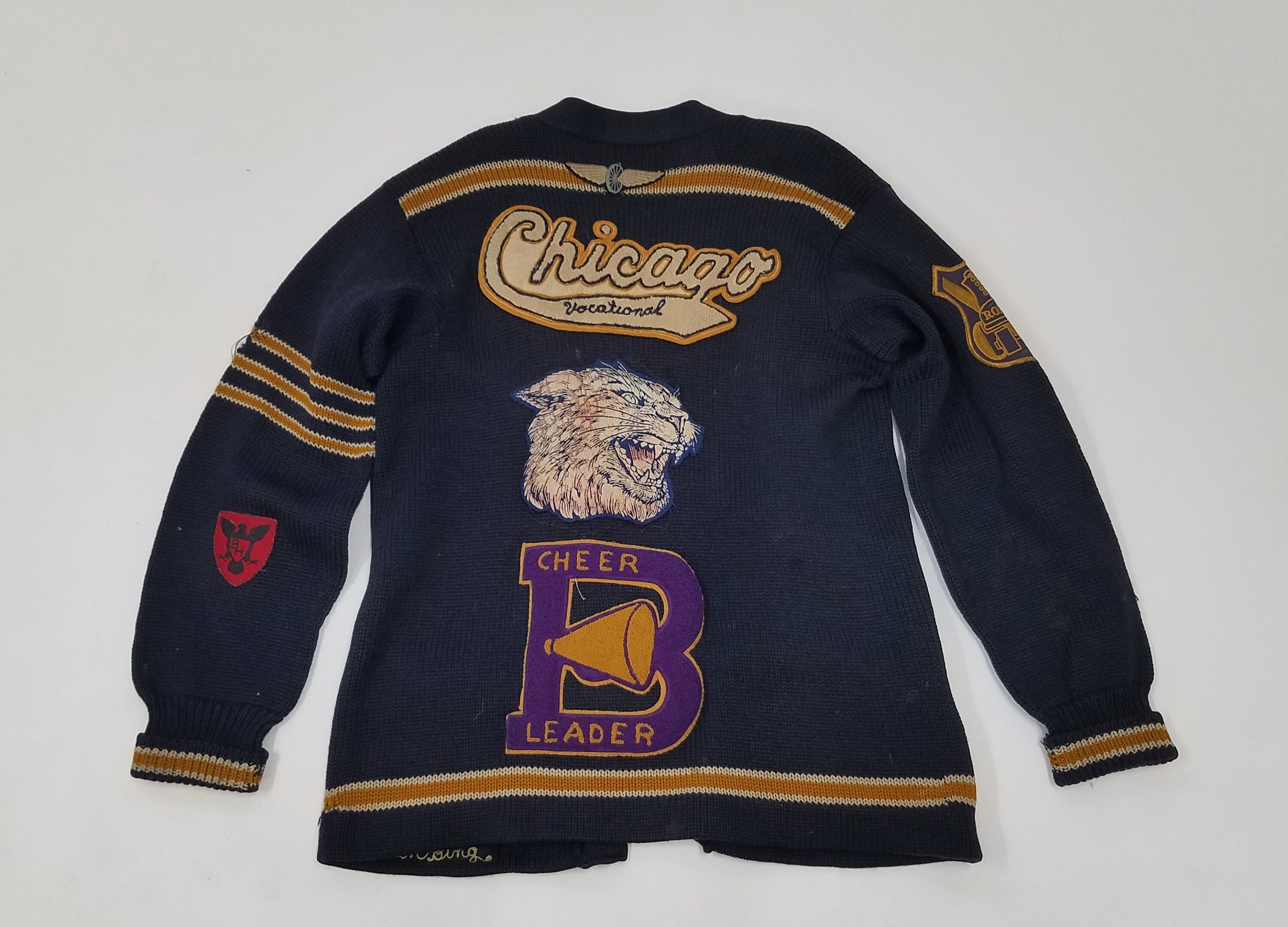 Vintage Chicago Vocational School Letterman Sweater Roller Skating, Cheerleading, Military ...