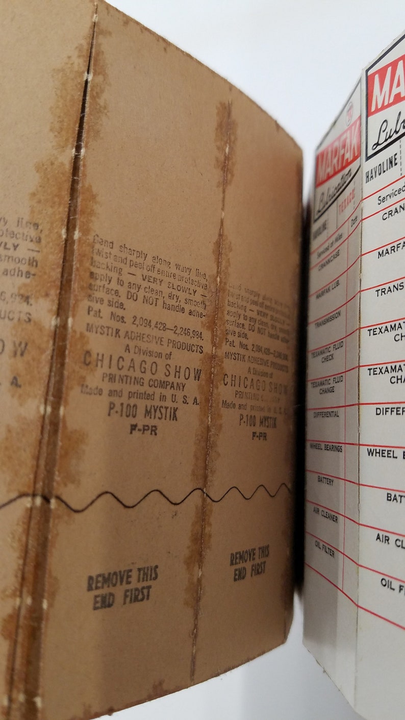 Vintage Texaco Marfak Lubrication Reminder Tag Book - Chicago Show ...