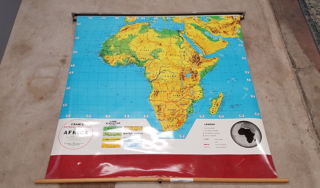 Vintage Africa Map by George F. Cram Company CSPD-6 - Pull Down School ...