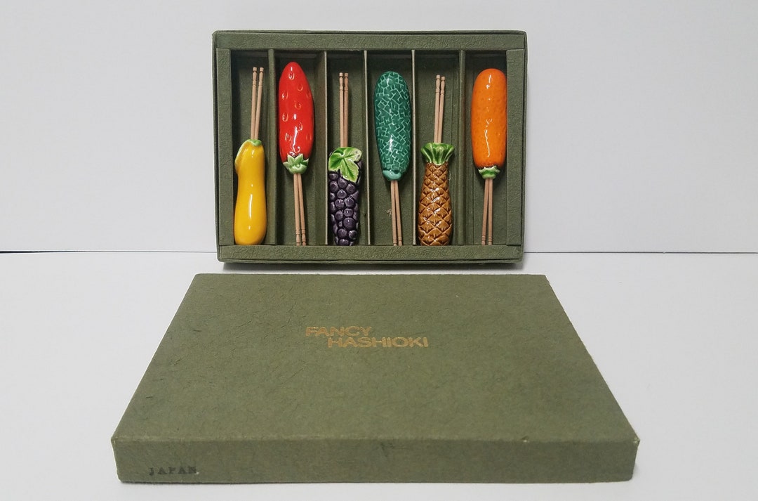 Vintage Mid-century Fancy Hashioki Sushi Chopstick Holder Ceramic Set ...