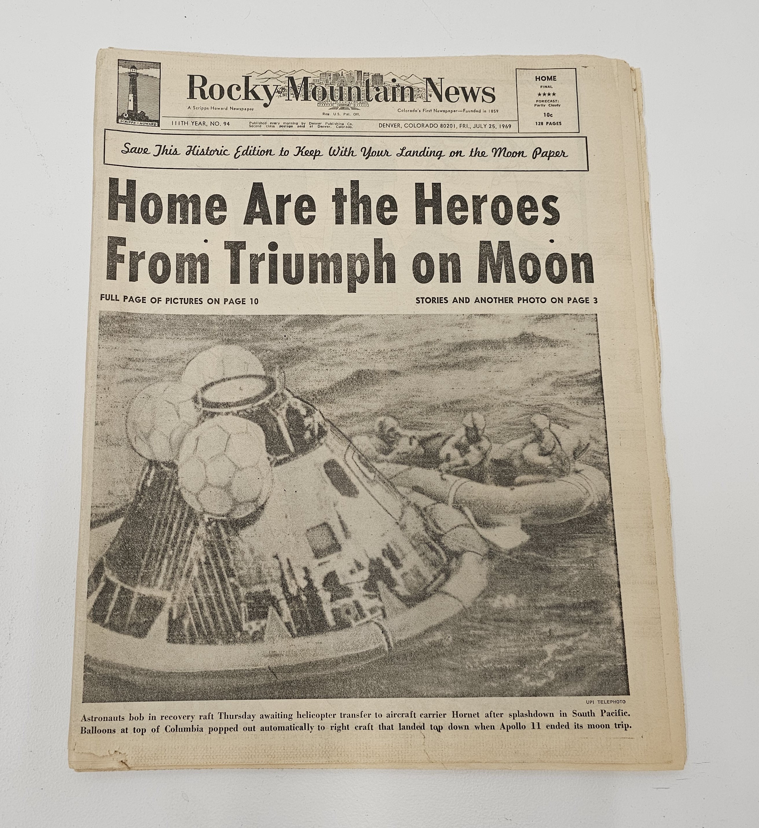 Vintage Apollo 11 Moon Landing Capsule, Rocky Mountain News July 25 ...