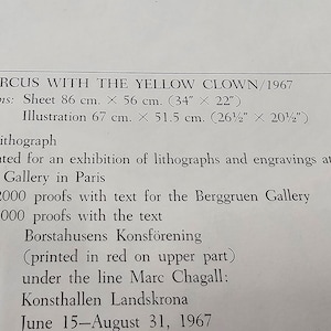 Vintage Marc Chagall Lithograph: the Circus With Yellow Clown, 1967 - Etsy