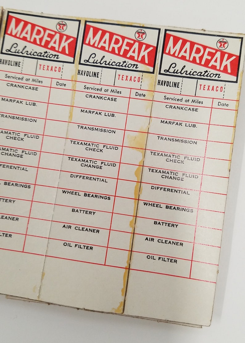 Vintage Texaco Marfak Lubrication Reminder Tag Book - Chicago Show ...