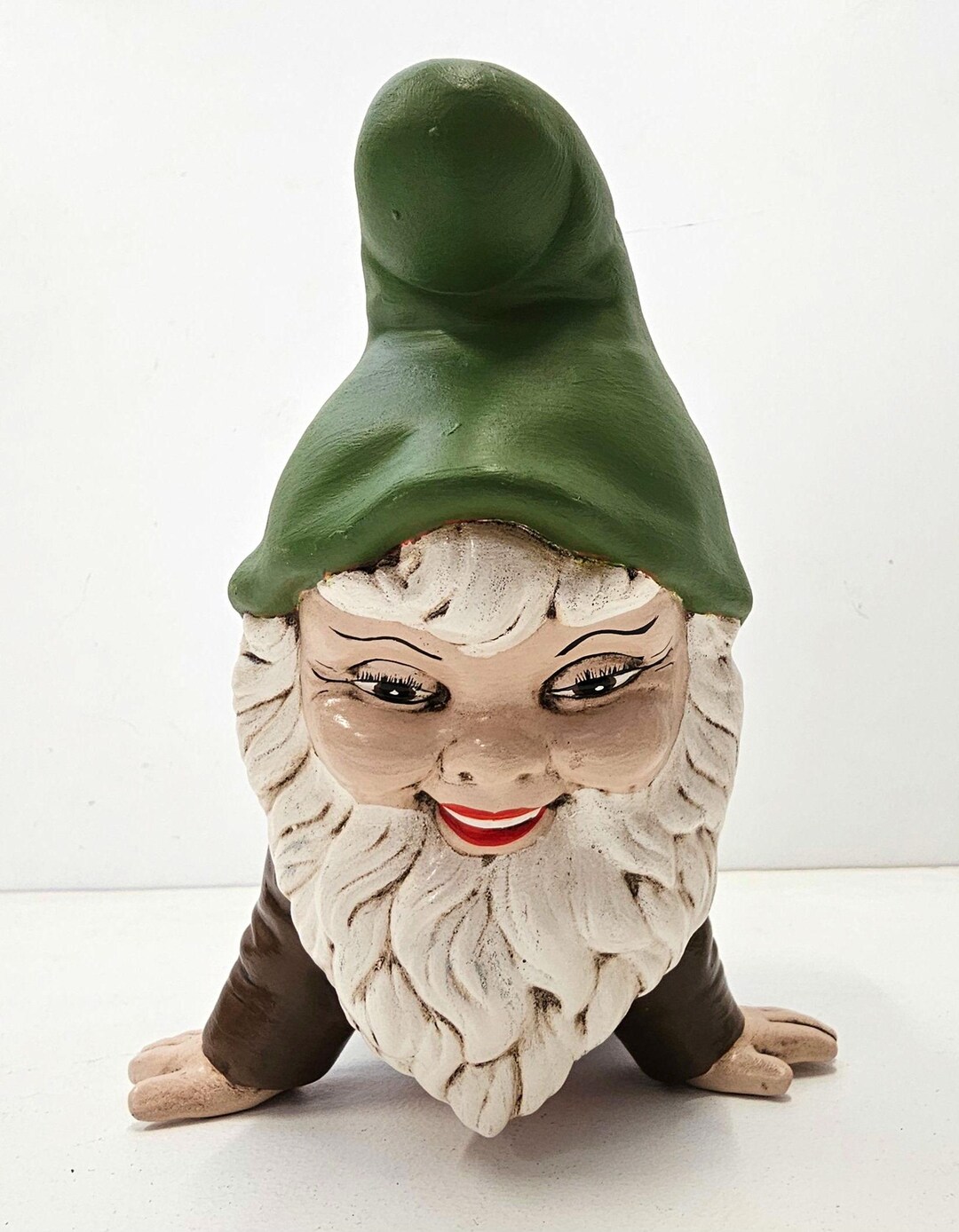 Vintage Bearded Crawling Gnome - Mushroom Foraging Gnome - Handpainted ...