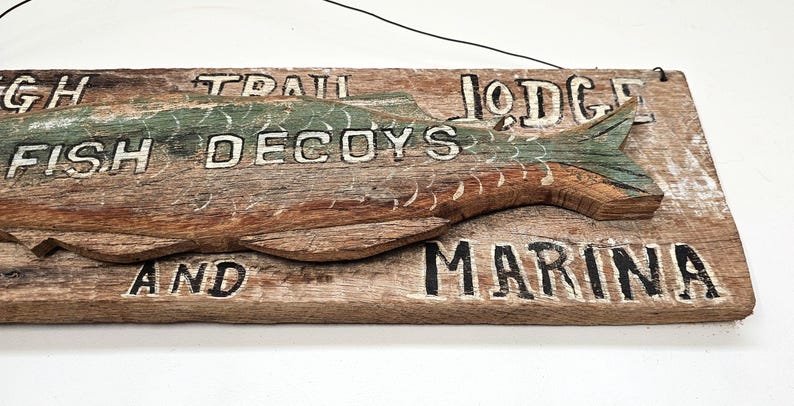 Vintage Fish Decoy Sign - Rough Trail Lodge - Dock and Marina Sign - Etsy