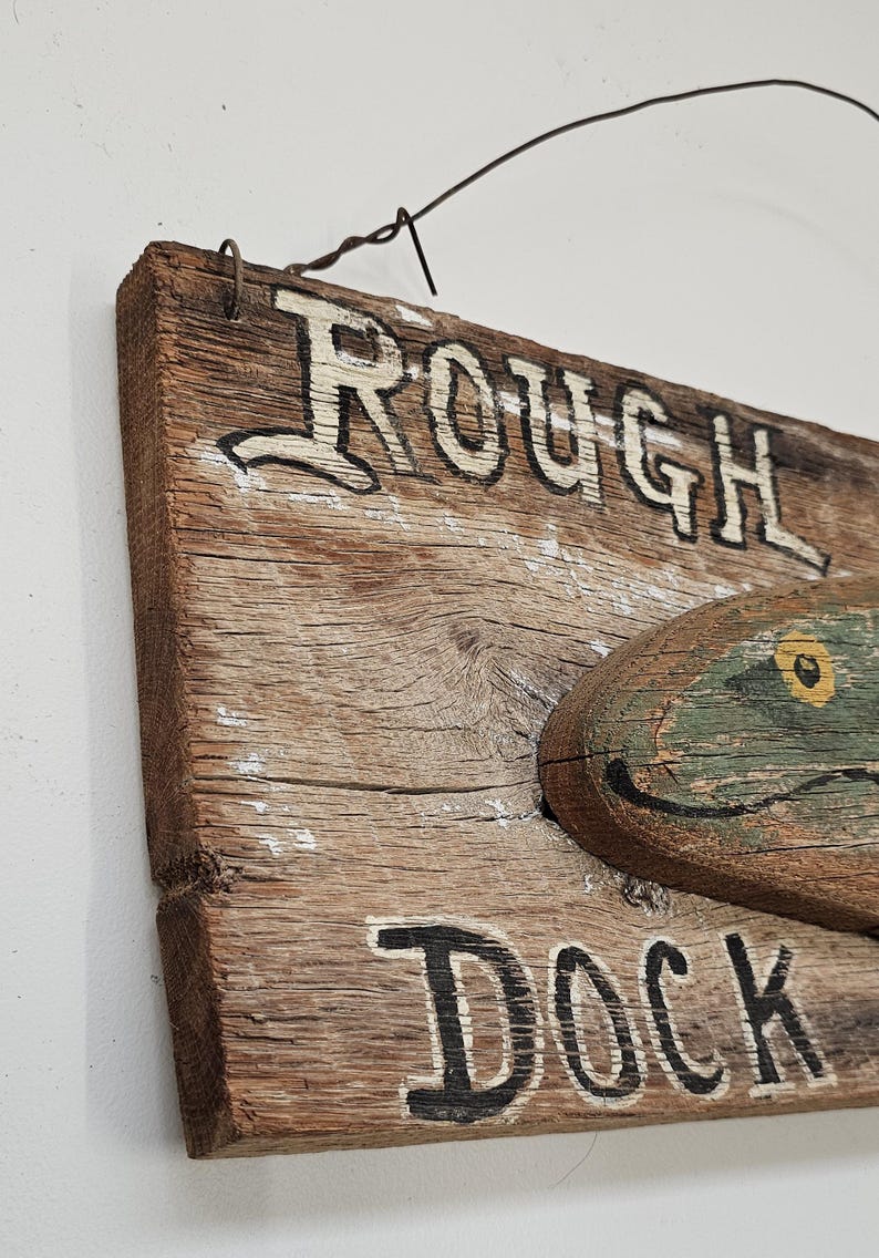 Vintage Fish Decoy Sign - Rough Trail Lodge - Dock and Marina Sign - Etsy
