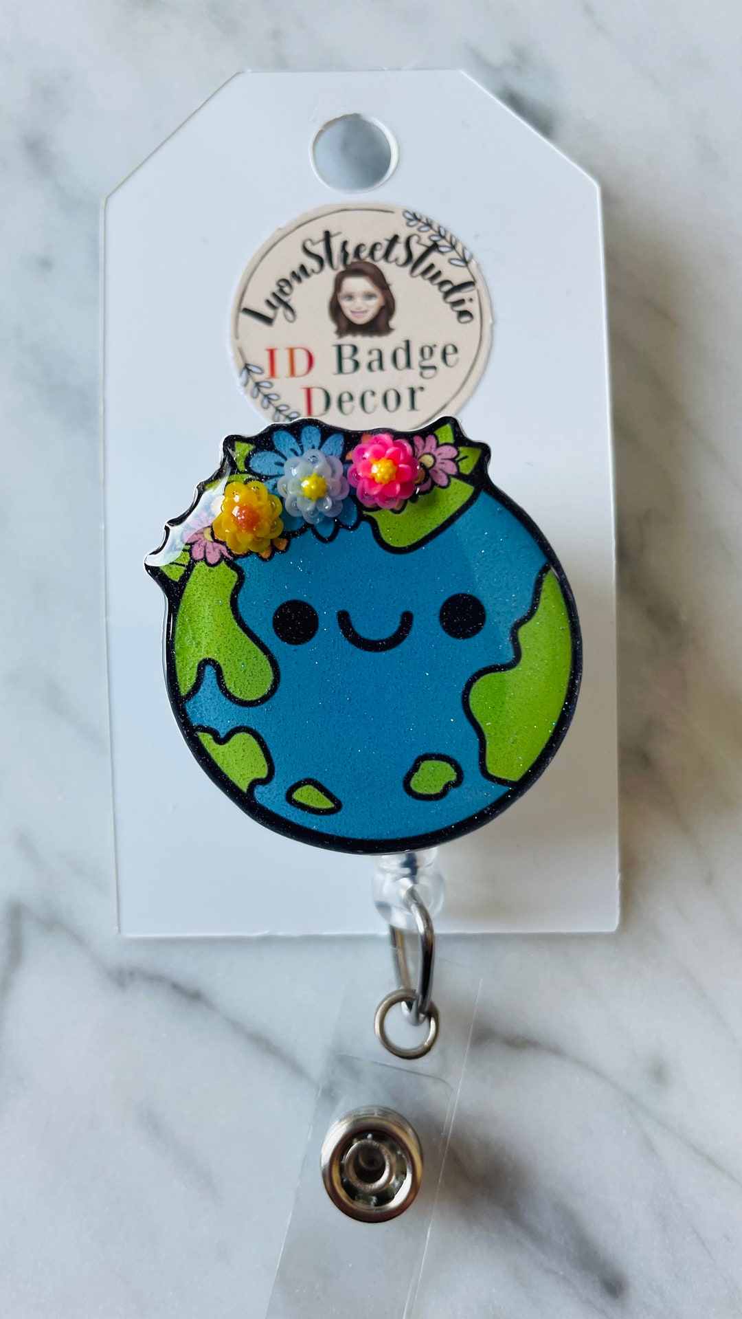Kawaii Earth Badge Reel: Floral Crown ID Holder - Etsy