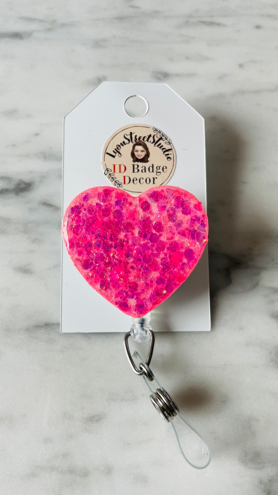 Glittery Bubblegum Pink Heart ID Badge Reel: Handmade Glam Work ...