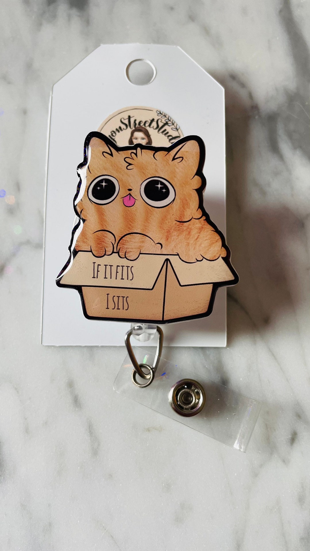 Kawaii Orange Tabby Cat ID Badge Reel: 'if It Fits, I Sits' - Etsy