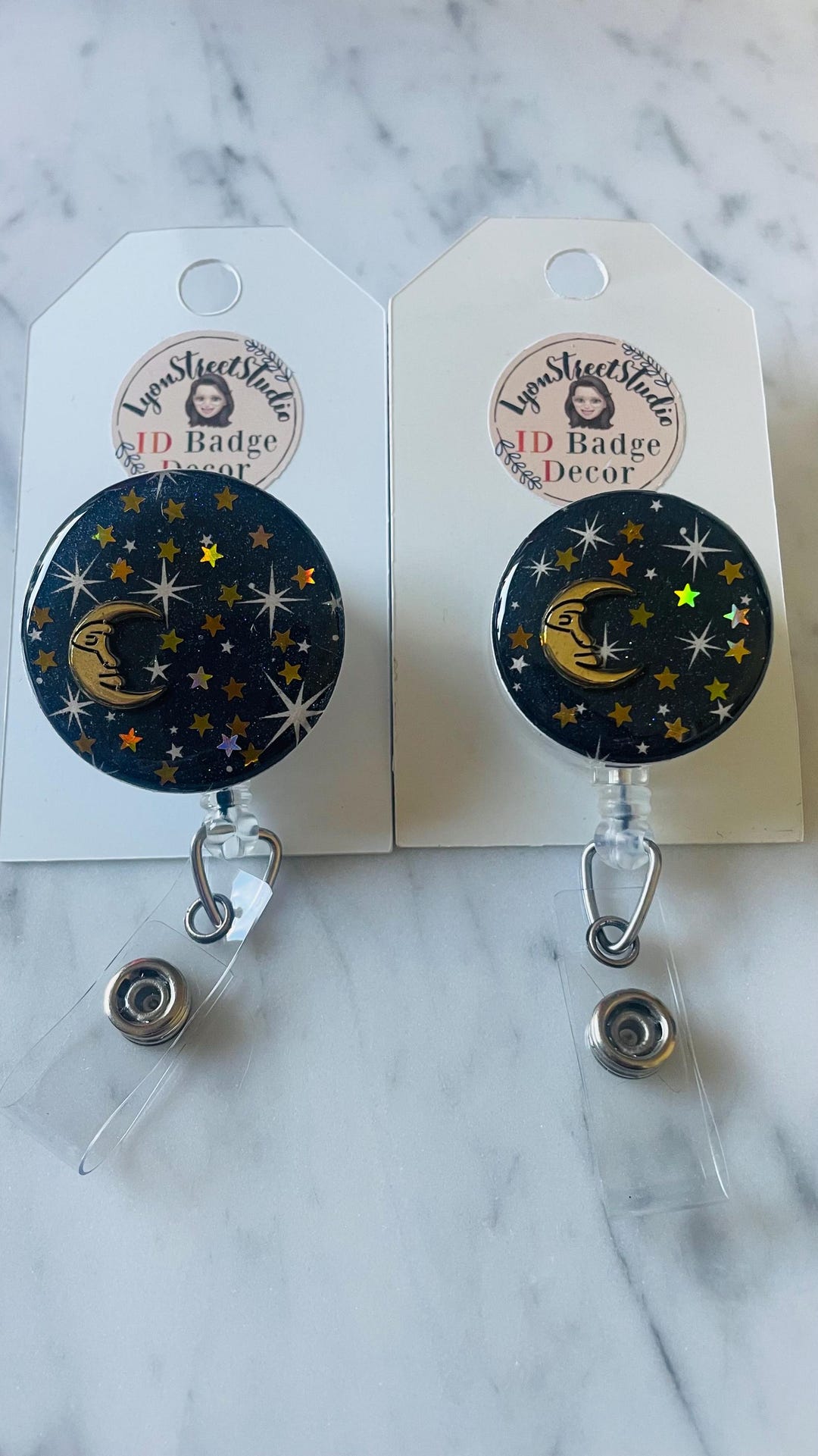 Golden Moon & Stars ID Badge Reel: Celestial Night Sky - Etsy
