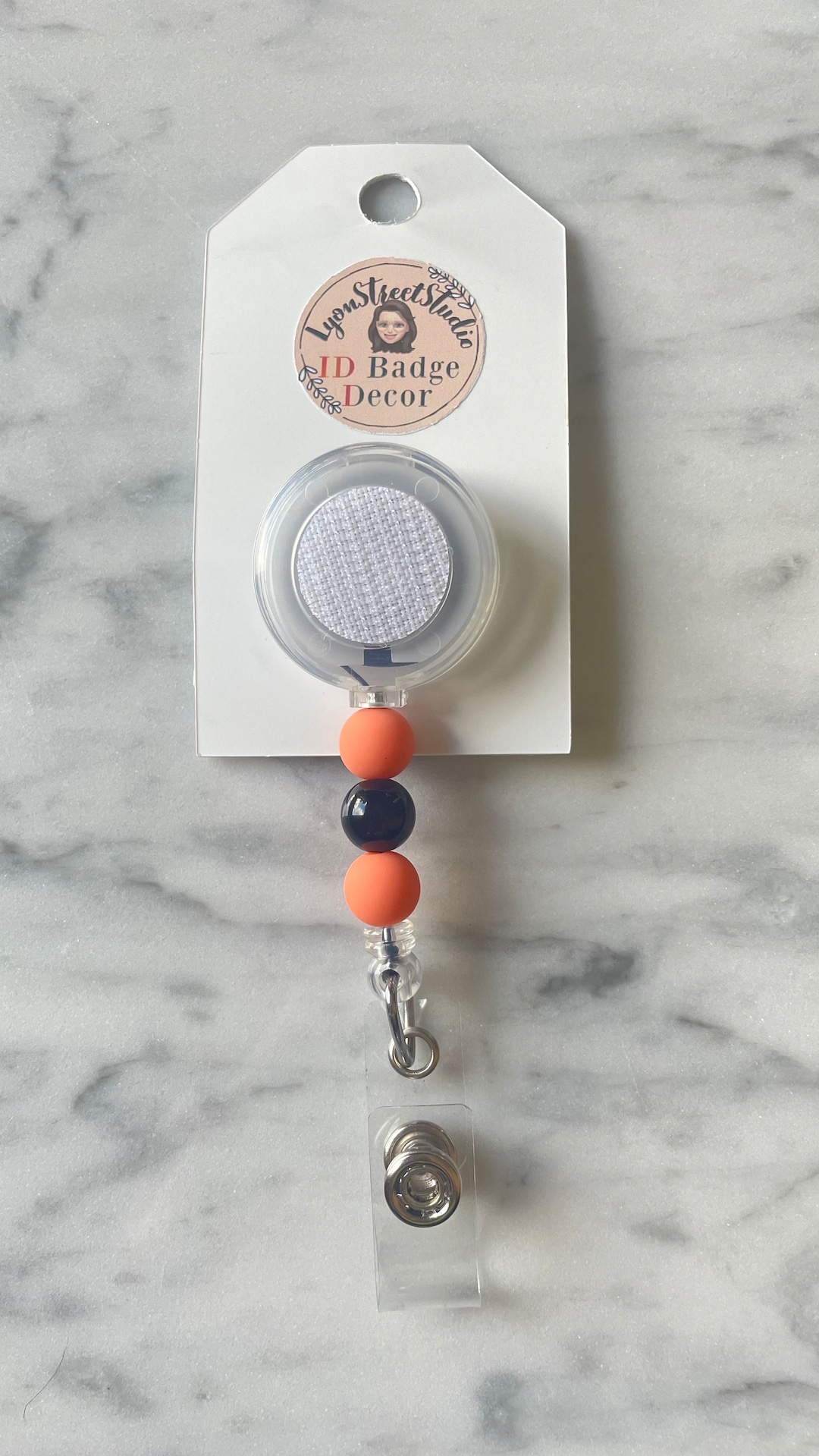 Orange and Black Bead Badge Reel. Bling on the String ID Reel - Etsy