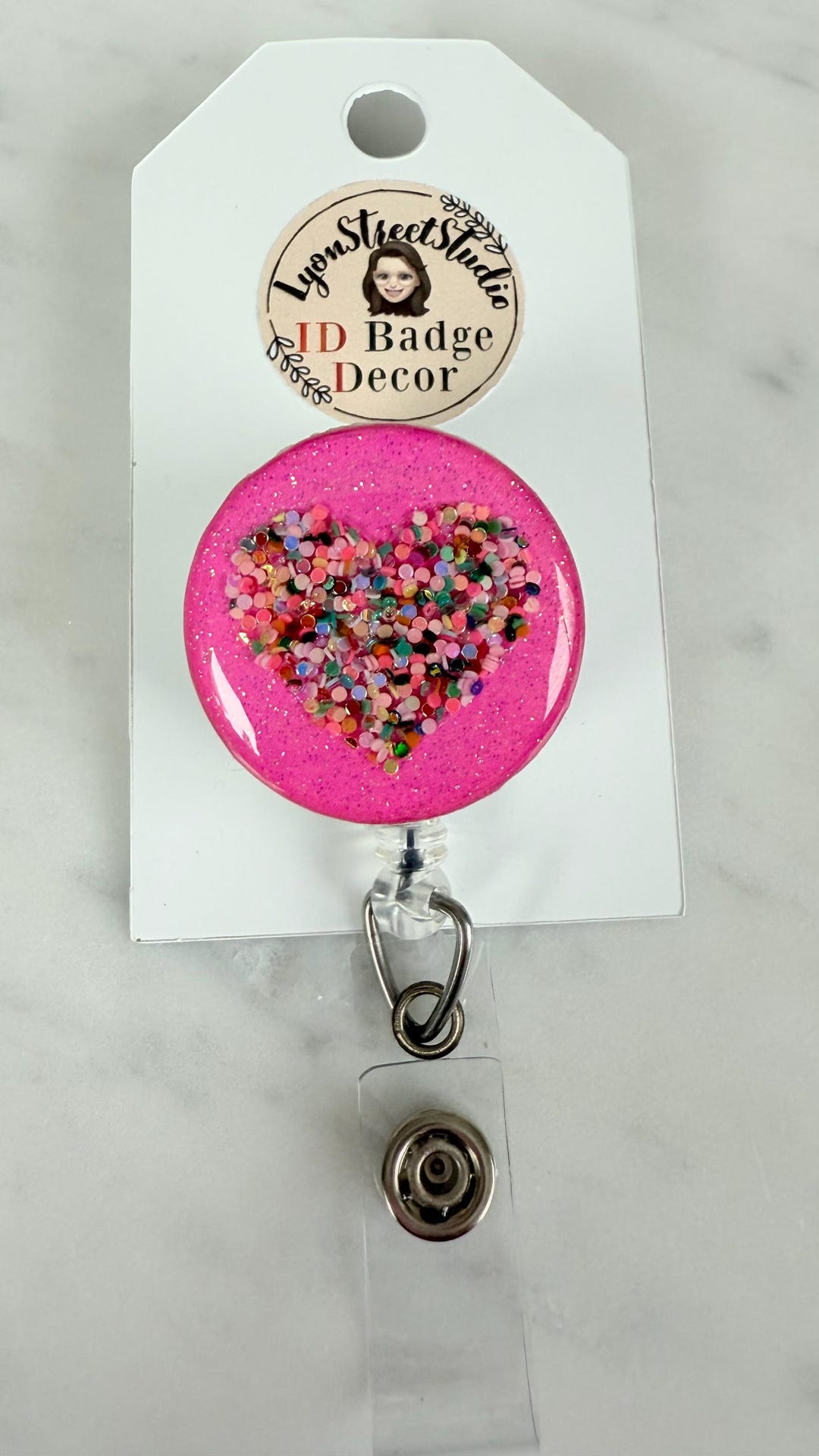 Glitter Heart ID Badge Reel: Pink Confetti, Handmade - Etsy