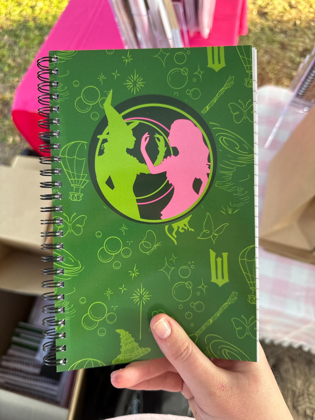 Wicked Inspired Notebook – Green & Pink Spiral Journal | Broadway Fan ...