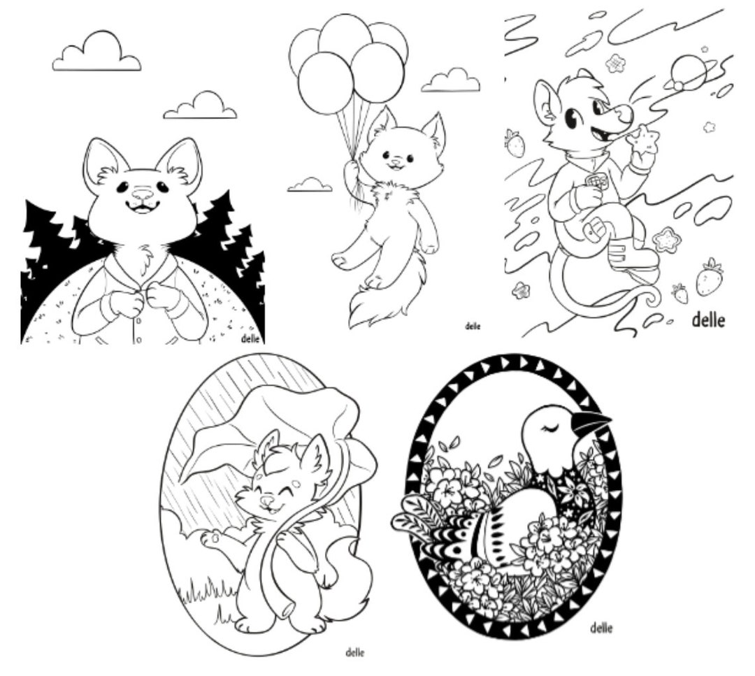 5 Coloring Page Pack Cute Linework for You to Color - Etsy