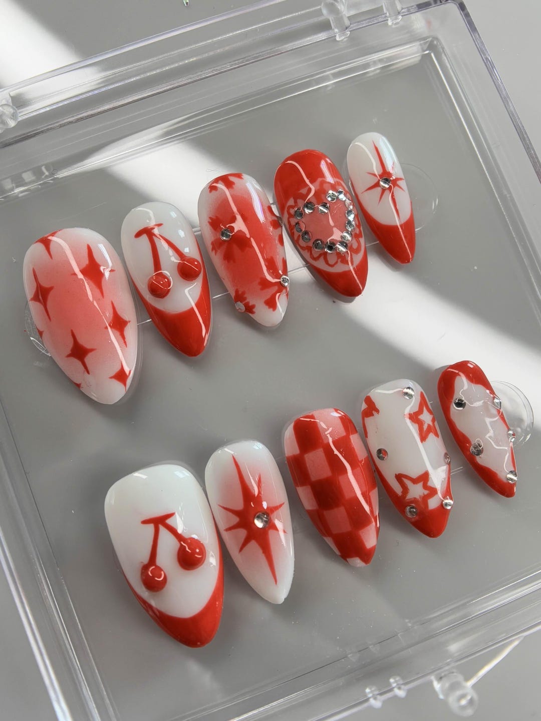 Cherry Red Checkers Handmade Press on Nails Gelx - Etsy