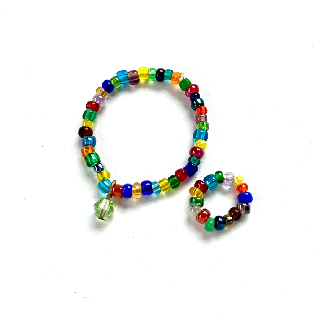 Vintage Barbie Doll Necklace & Bracelet Set Colorful Rainbow Seed Beads ...